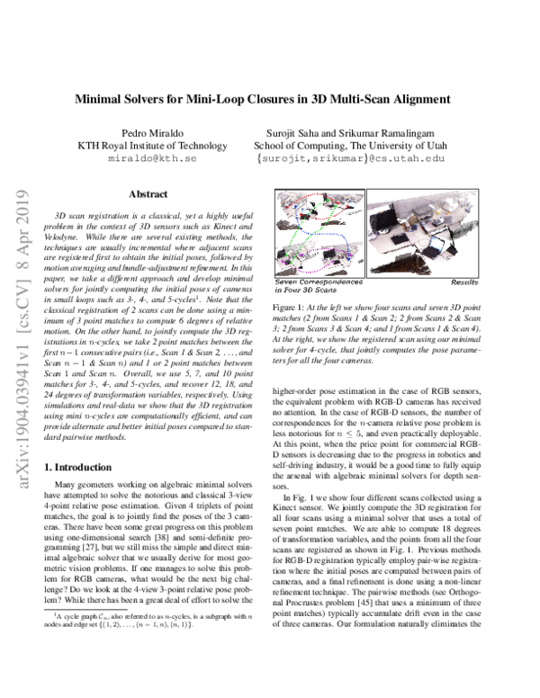 Pdf Minimal Solvers For Mini Loop Closures In 3d Multi Scan Alignment