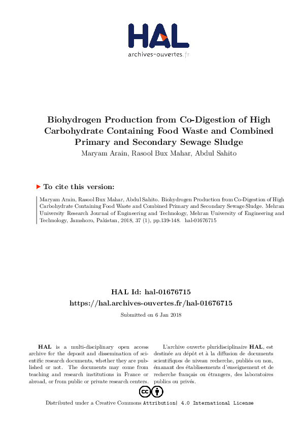 (PDF) Biohydrogen Production from Co-Digestion of High Carbohydrate Containing Food Waste and ...