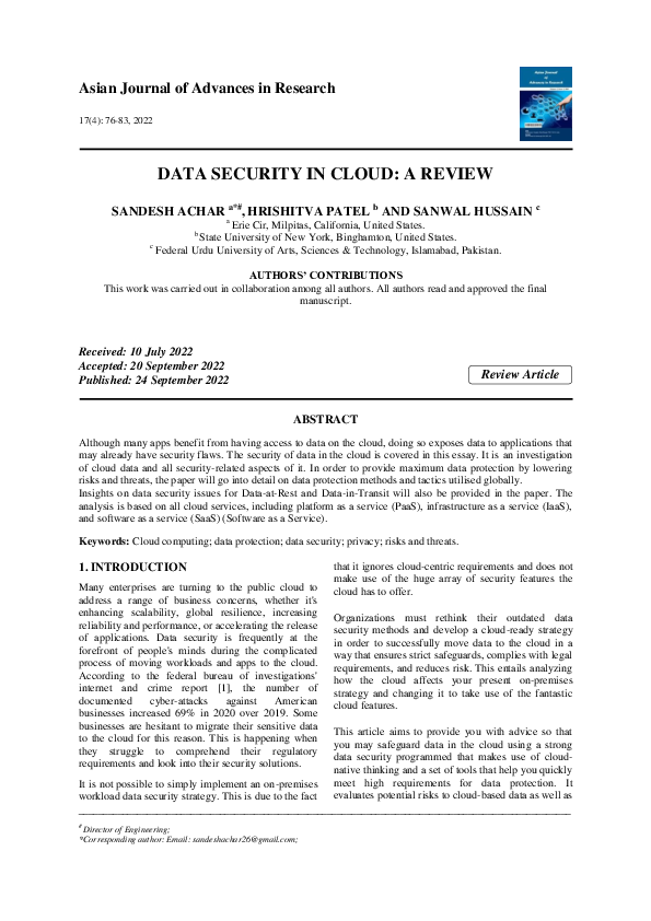 (PDF) DATA SECURITY IN CLOUD: A REVIEW