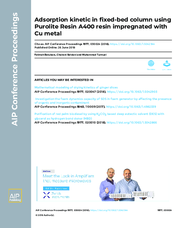 (PDF) Adsorption kinetic in fixed-bed column using Purolite Resin A400 ...