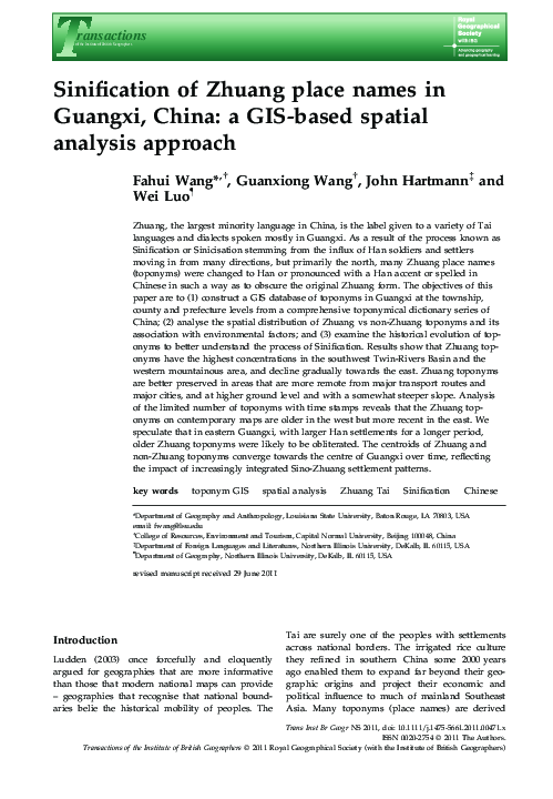 (PDF) Sinification of Zhuang place names in Guangxi, China: a GIS-based ...