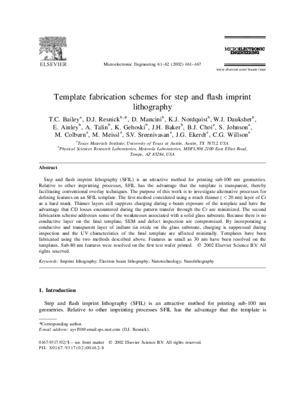(PDF) Template fabrication schemes for step and flash imprint lithography
