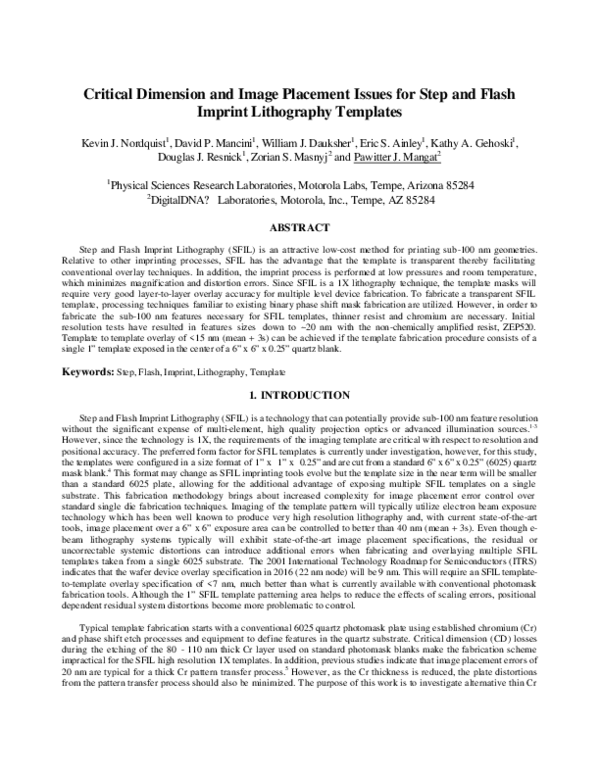 (PDF) Critical Dimension and Image Placement Issues for Step and Flash Imprint Lithography ...