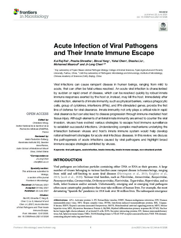 (PDF) Acute Infection of Viral Pathogens and Their Innate Immune Escape