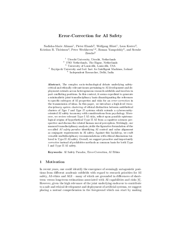 (PDF) Error-Correction for AI Safety