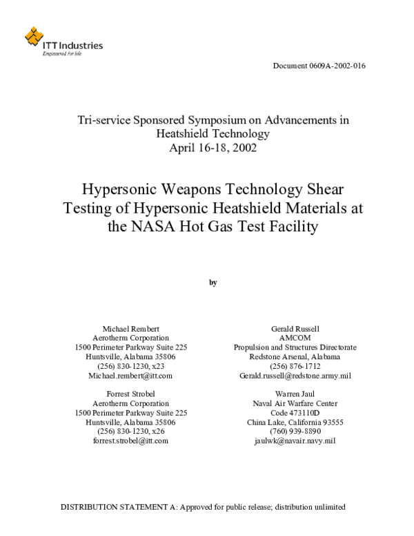 (PDF) Hypersonic Weapons Technology Shear Testing of Hypersonic ...