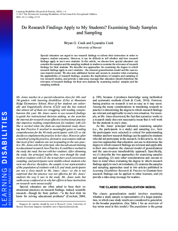 (PDF) Do Research Findings Apply to My Students? Examining Study ...
