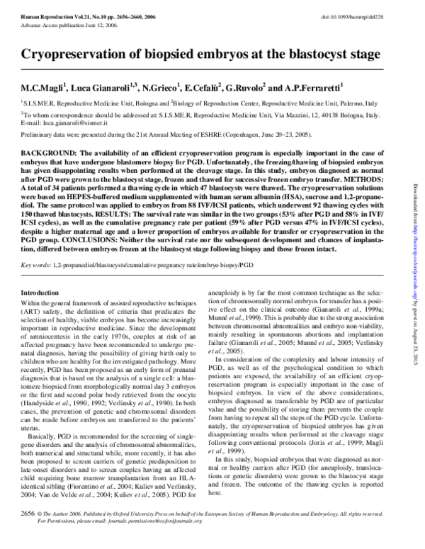 (PDF) Cryopreservation of biopsied embryos at the blastocyst stage