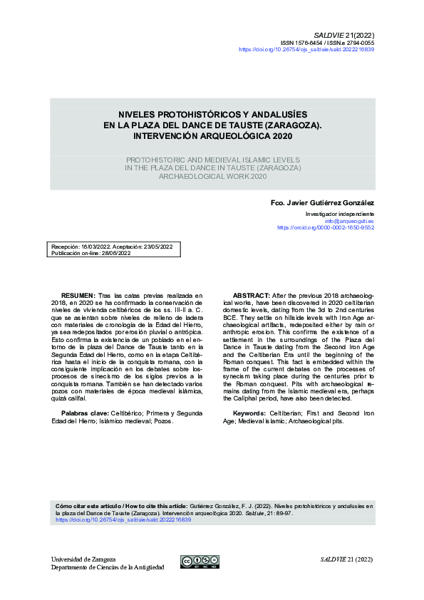 (PDF) NIVELES PROTOHISTÓRICOS Y ANDALUSÍES EN LA PLAZA DEL DANCE DE ...
