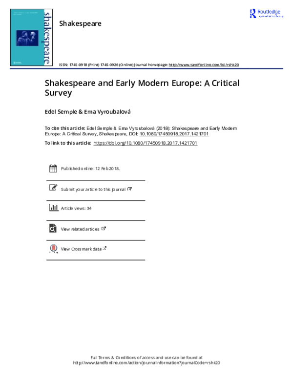 (PDF) Shakespeare and Early Modern Europe: A Critical Survey