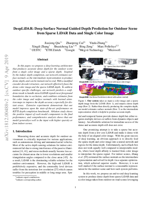 Pdf Deeplidar Deep Surface Normal Guided Depth Prediction For Outdoor Scene From Sparse Lidar