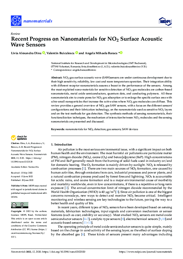 (PDF) Recent Progress on Nanomaterials for NO2 Surface Acoustic Wave Sensors