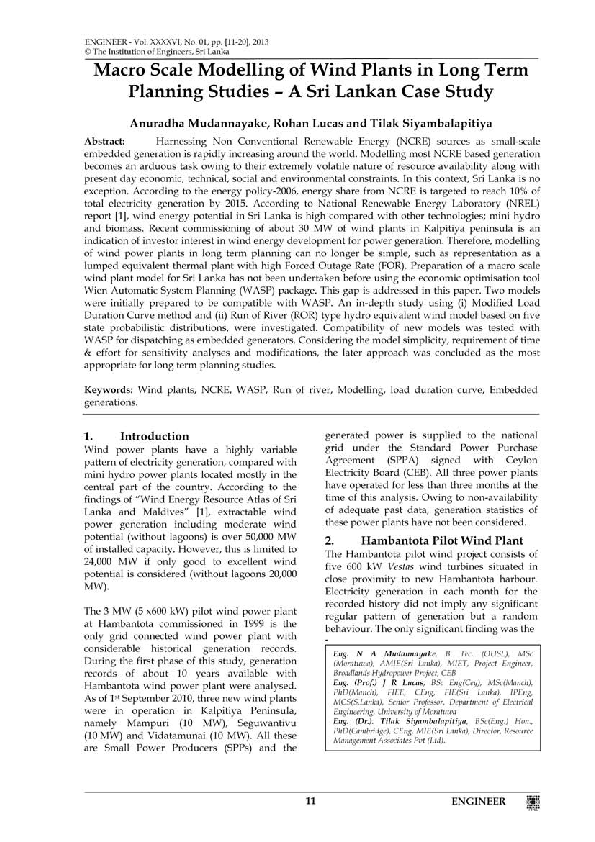 (PDF) Macro Scale Modelling of Wind Plants in Long Term Planning Studies - A Sri Lankan Case Study