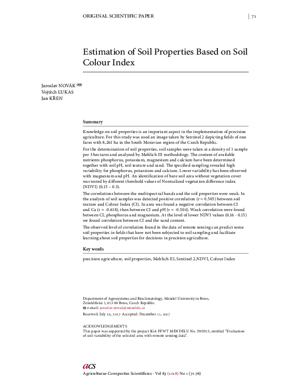 (PDF) Estimation of Soil Properties Based on Soil Colour Index