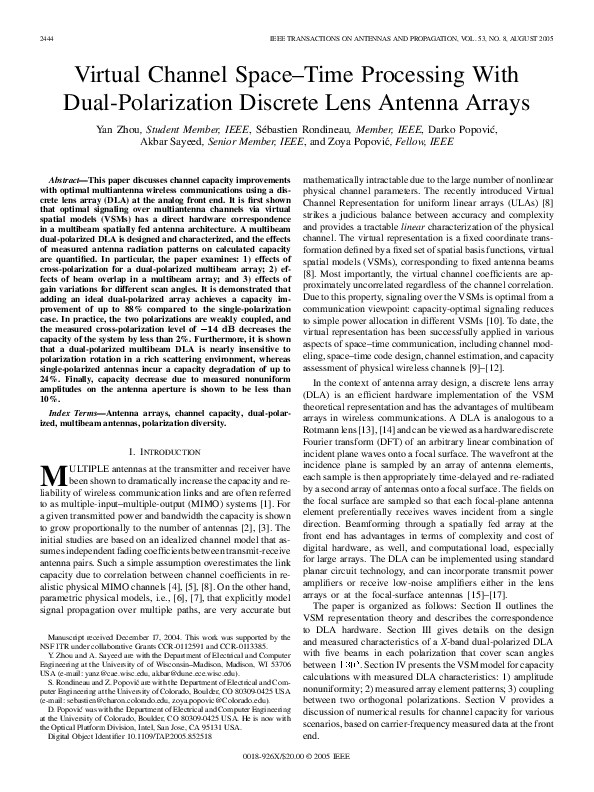 (PDF) Virtual channel space-time processing with dual-polarization discrete lens antenna arrays