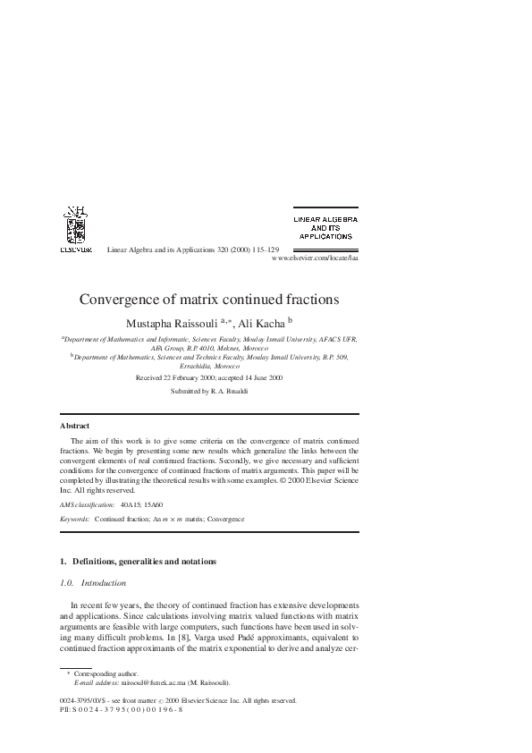 (PDF) Convergence of matrix continued fractions