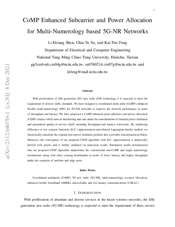 (PDF) CoMP Enhanced Subcarrier and Power Allocation for Multi-Numerology Based 5G-NR Networks