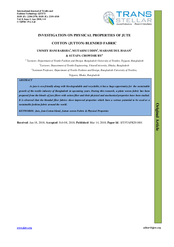 (PDF) Investigation on Physical Properties of Jute Cotton (Jutton ...