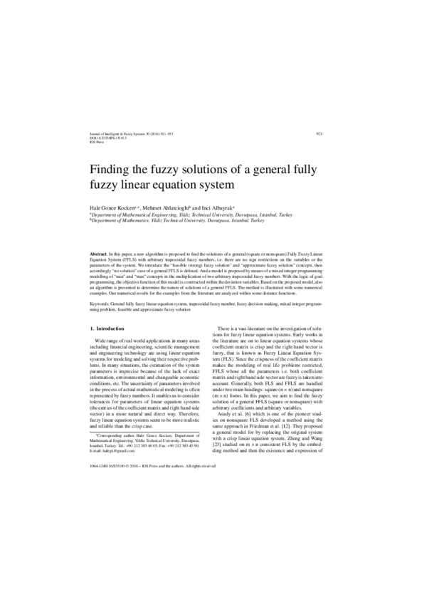 (PDF) Finding the fuzzy solutions of a general fully fuzzy linear equation system