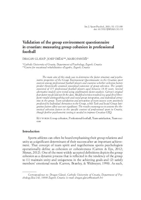 (PDF) Validation of the group environment questionnaire in croatian ...