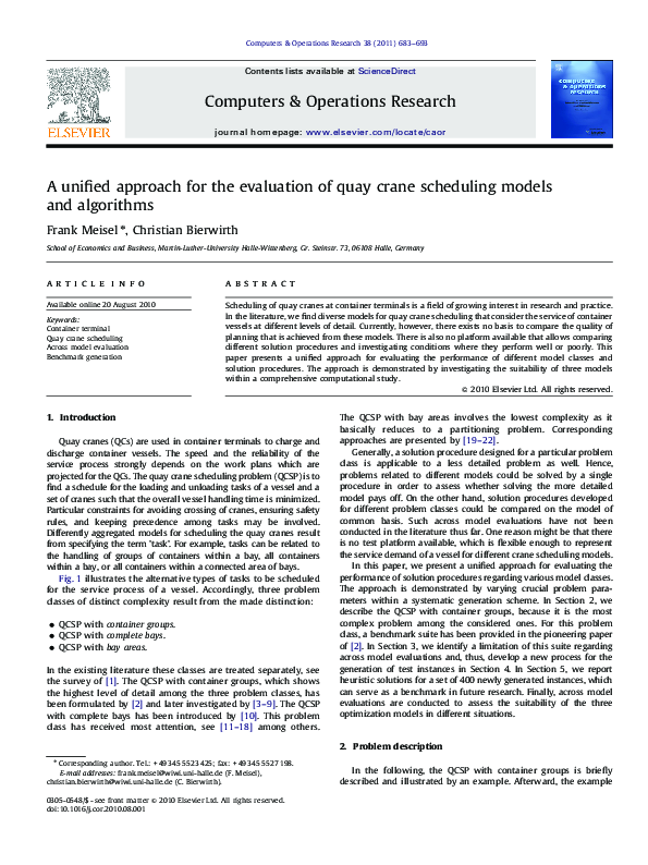 Pdf A Unified Approach For The Evaluation Of Quay Crane Scheduling Models And Algorithms 6775