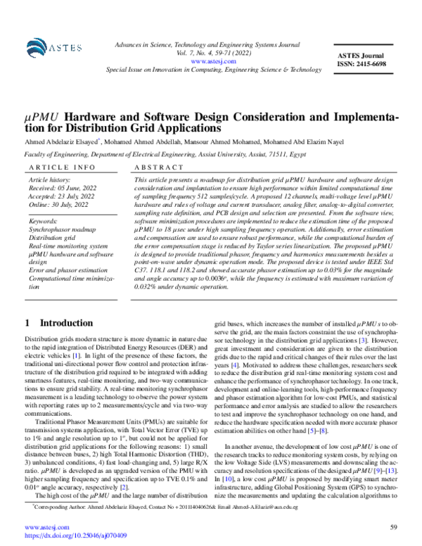 (PDF) µPMU Hardware and Software Design Consideration and Implementation for Distribution Grid ...