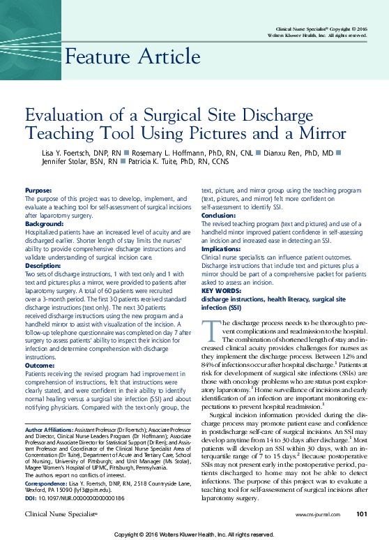 (PDF) Evaluation of a Surgical Site Discharge Teaching Tool Using ...
