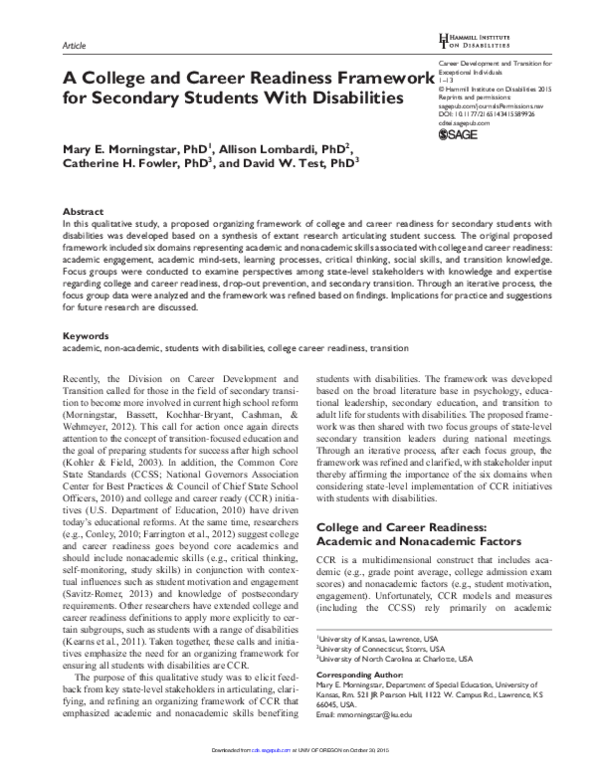 (PDF) A College and Career Readiness Framework for Secondary Students ...