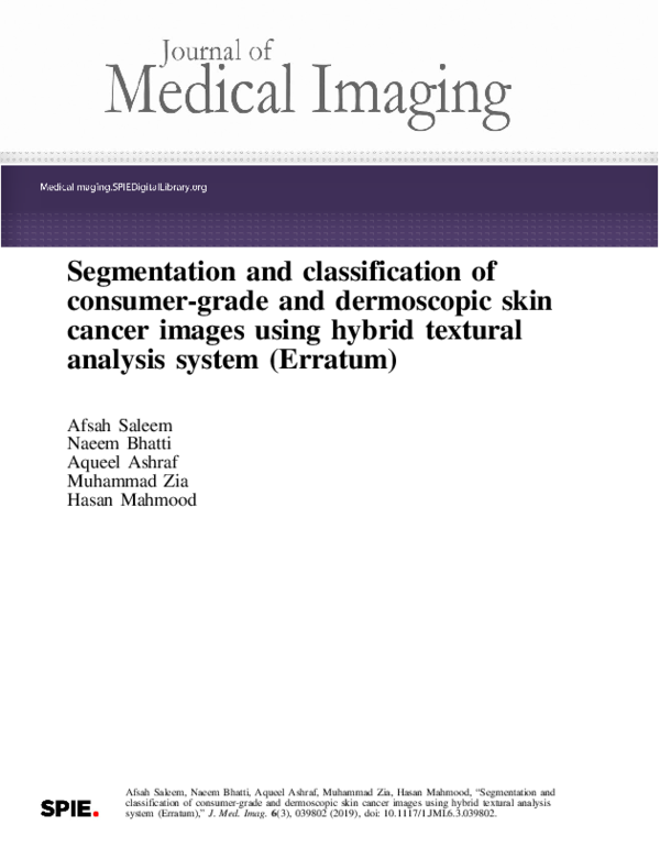 Pdf Segmentation And Classification Of Consumer Grade And Dermoscopic