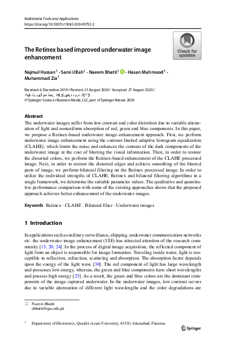Pdf The Retinex Based Improved Underwater Image Enhancement 