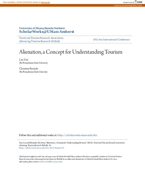 (PDF) Alienation, a Concept for Understanding Tourism | Christine Buzinde - Academia.edu