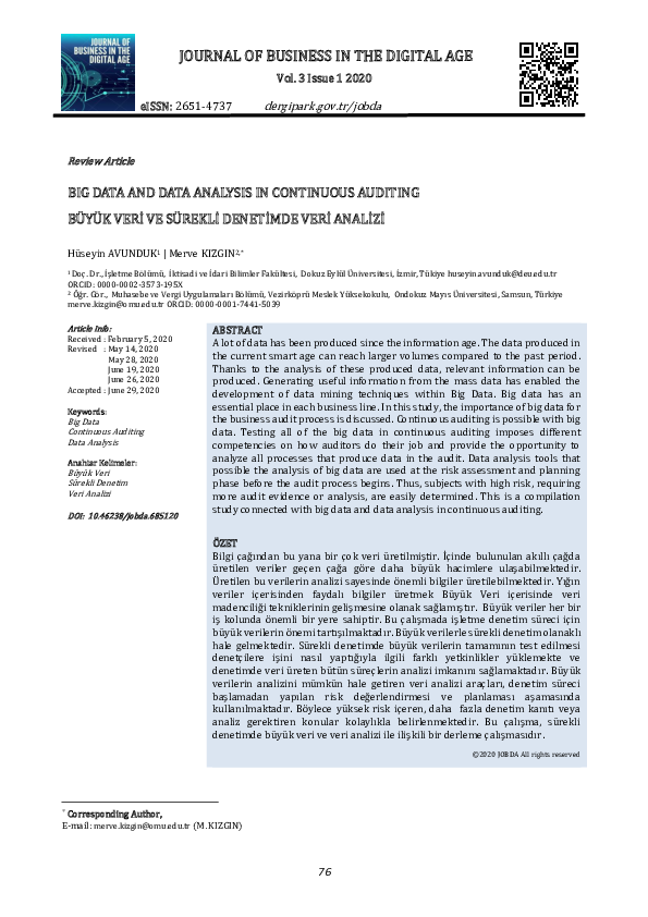 (PDF) Big Data and Data Analysis in Continuous Auditing