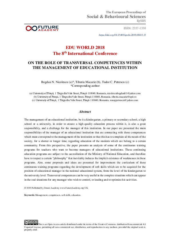 (PDF) On The Role Of Transversal Competences Within The Management Of ...