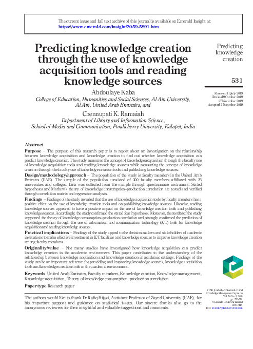(PDF) Predicting knowledge creation through the use of knowledge ...