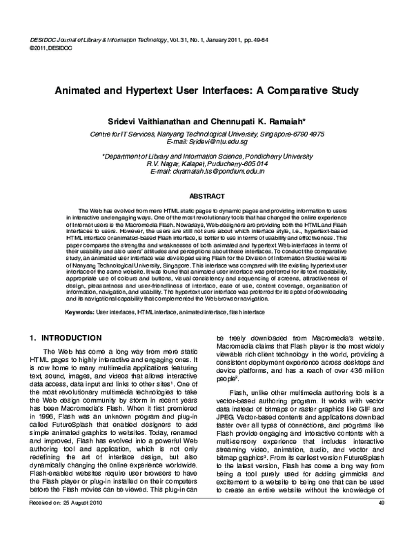 (PDF) Animated and Hypertext User Interfaces: A Comparative Study