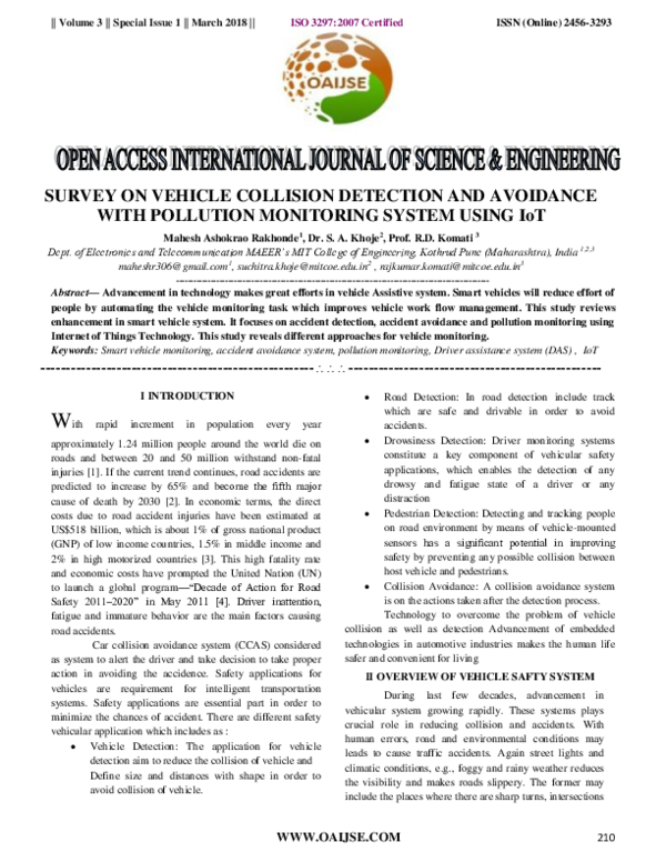 (PDF) SURVEY ON VEHICLE COLLISION DETECTION AND AVOIDANCE WITH ...
