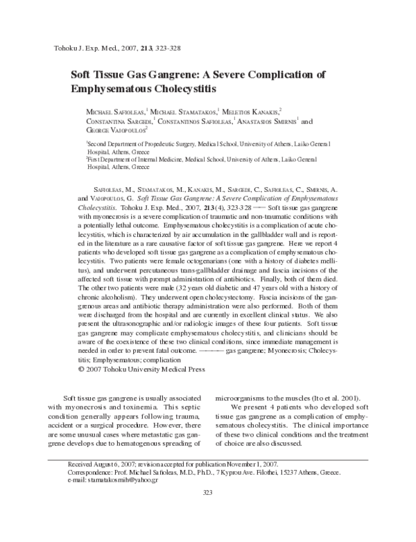 (PDF) Soft Tissue Gas Gangrene: A Severe Complication of Emphysematous ...