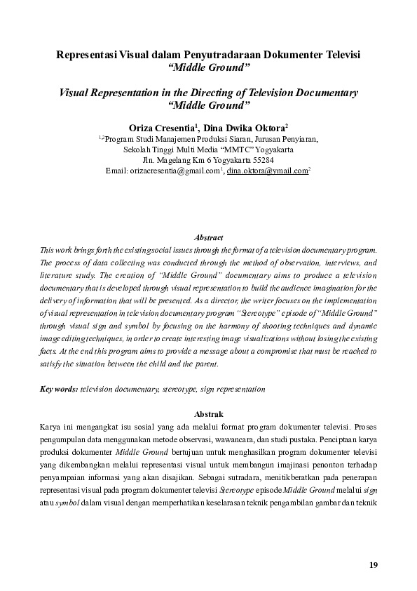 (PDF) Representasi Visual dalam Penyutradaraan Dokumenter Televisi ...
