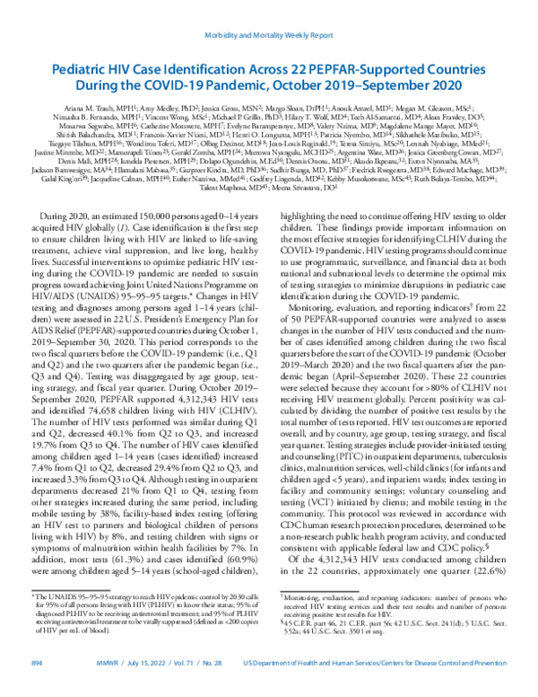 (PDF) Pediatric HIV Case Identification Across 22 PEPFAR-Supported ...
