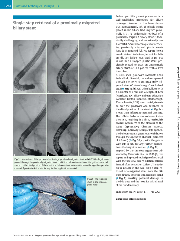 (PDF) Single-step retrieval of a proximally migrated biliary stent