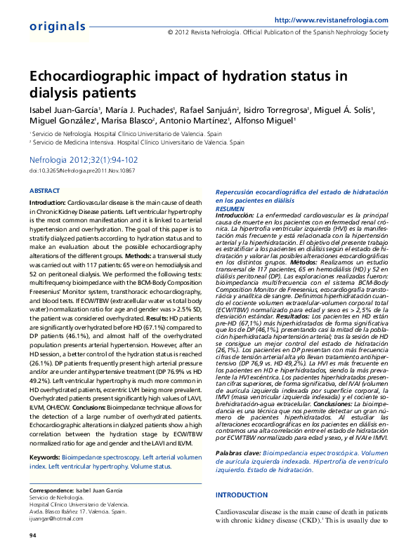 (PDF) Echocardiographic impact of hydration status in dialysis patients