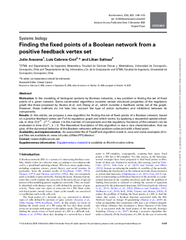 (PDF) Finding the fixed points of a Boolean network from a positive feedback vertex set