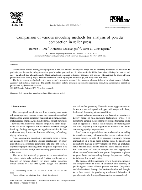 Pdf Comparison Of Various Modeling Methods For Analysis Of Powder