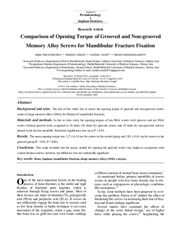 (PDF) Comparison of Opening Torque of Grooved and Non-grooved Memory ...