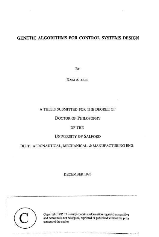 Pdf Genetic Algorithms For Control System Design Naim Mahmood Musleh Ajlouni 