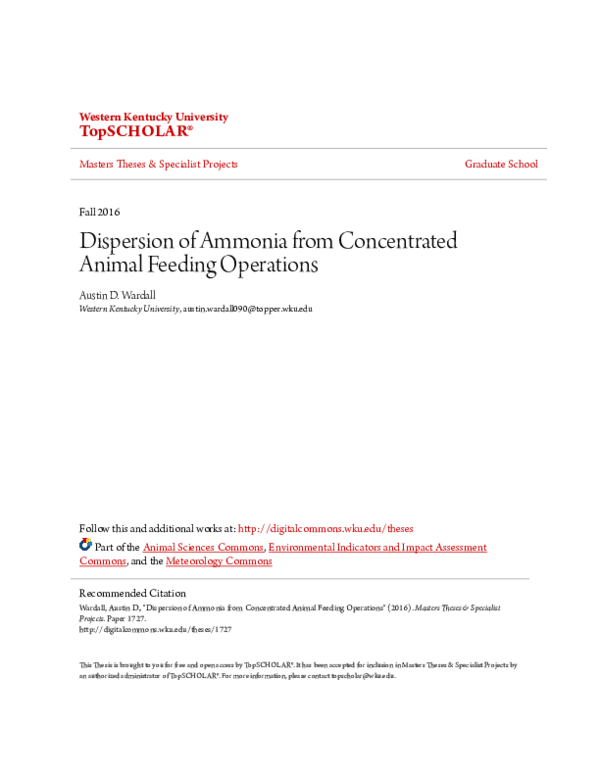 (PDF) Dispersion of Ammonia from Concentrated Animal Feeding Operations
