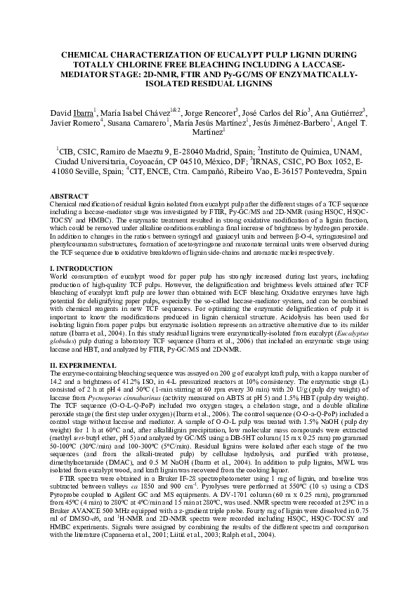 (PDF) Chemical characterization of eucalypt pulp lignin during totally chlorine free bleaching ...