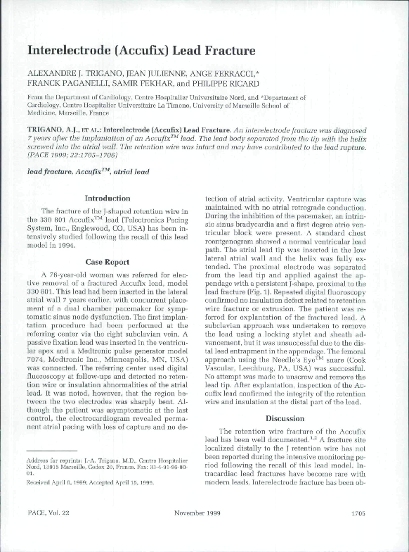 (PDF) Interelectrode (Accufix) Lead Fracture | jean julienne - Academia.edu