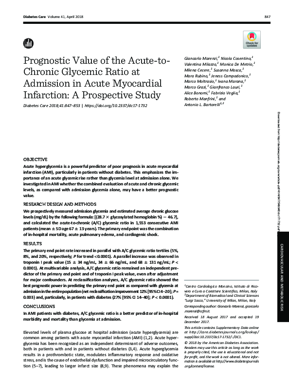 (PDF) Prognostic Value of the Acute-to-Chronic Glycemic Ratio at Admission in Acute Myocardial ...