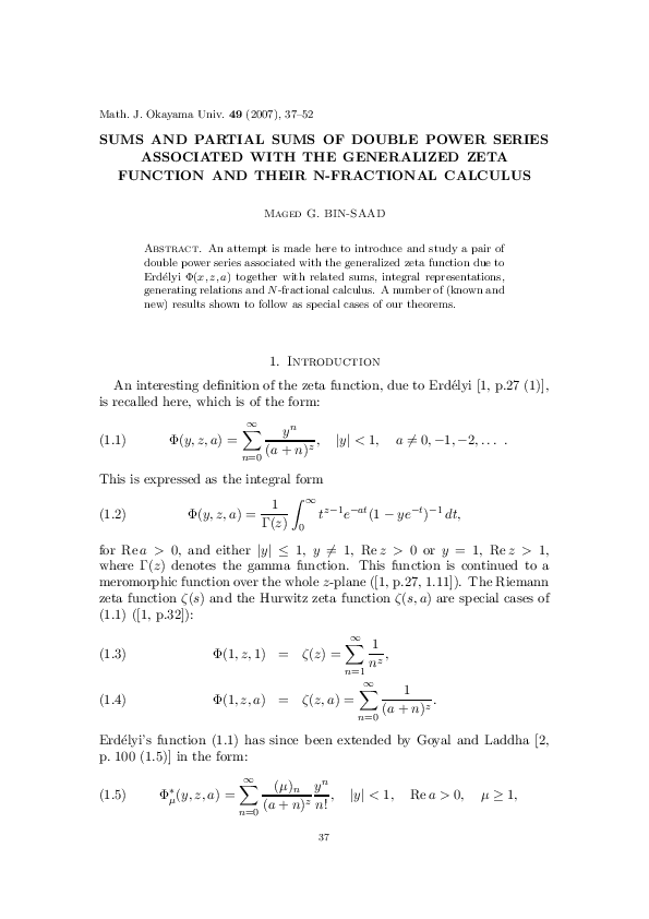 Pdf Sums And Partial Sums Of Double Power Series Associated With The